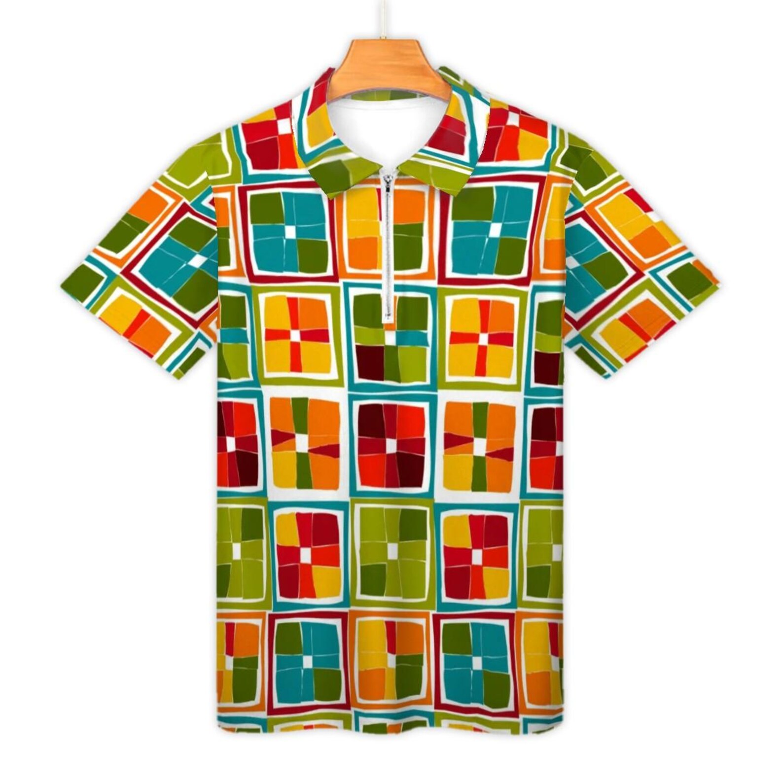 MCM Retro Polo Shirt- Atomic Groovy Design Slim Fit Zipper Polo Shirts ...