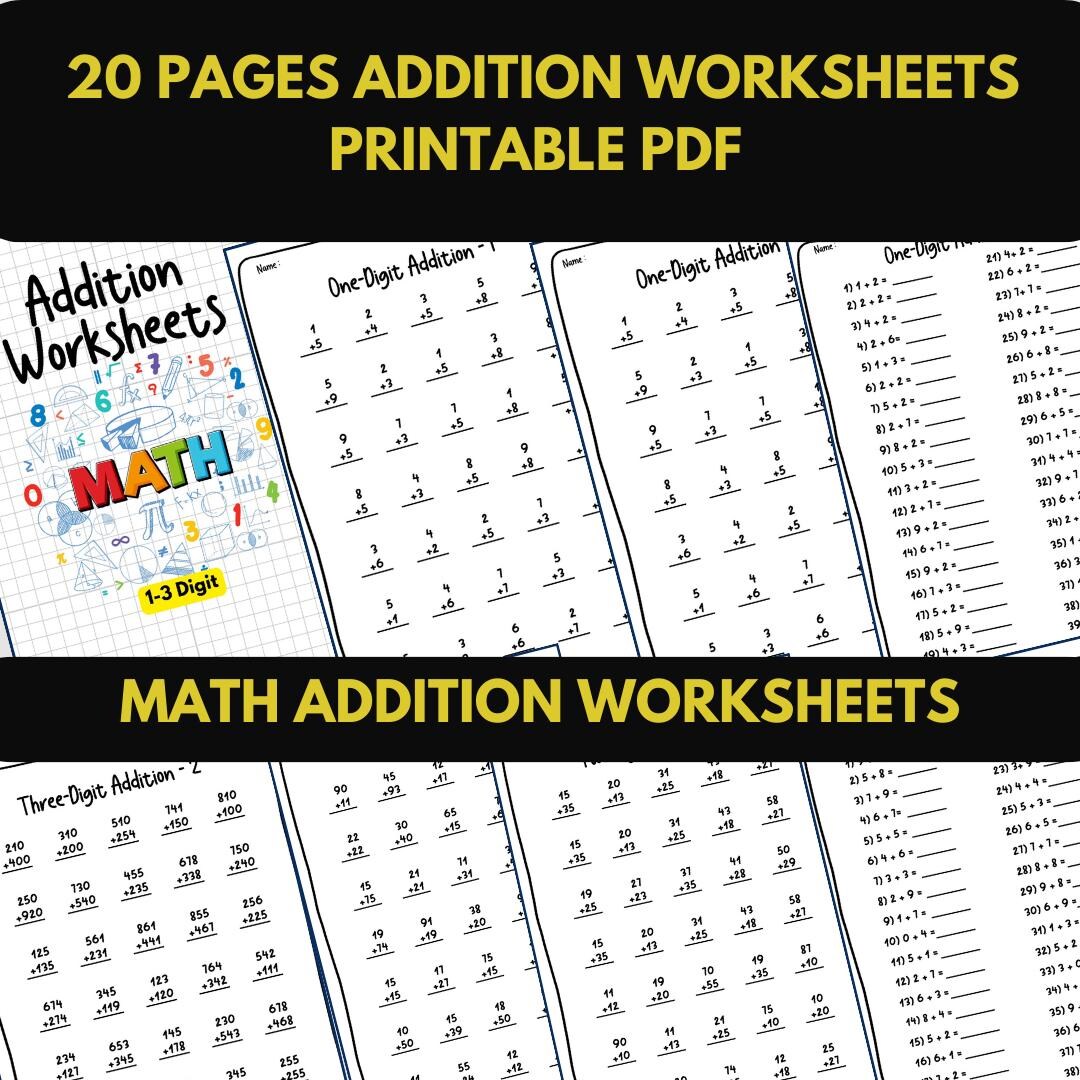 Addition Math Worksheets, Printable Math, 1-3 Digits, Addition Homework ...
