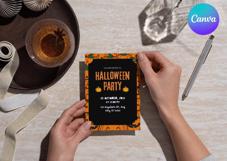 Editable Canva Halloween Party Invitation Cart - Etsy