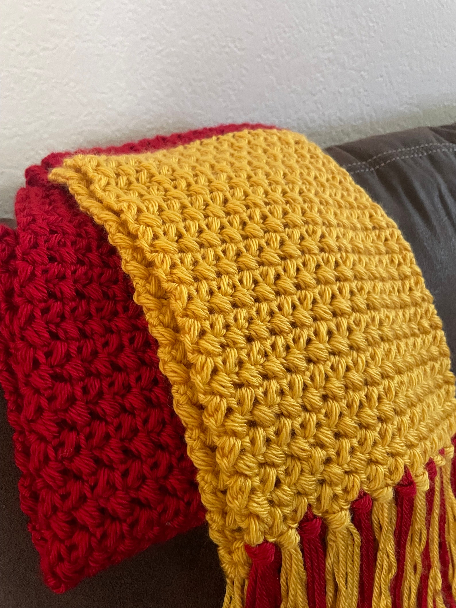 Handmade Crochet Fringed Scarf | Kansas City Chiefs | Red and Gold - Etsy