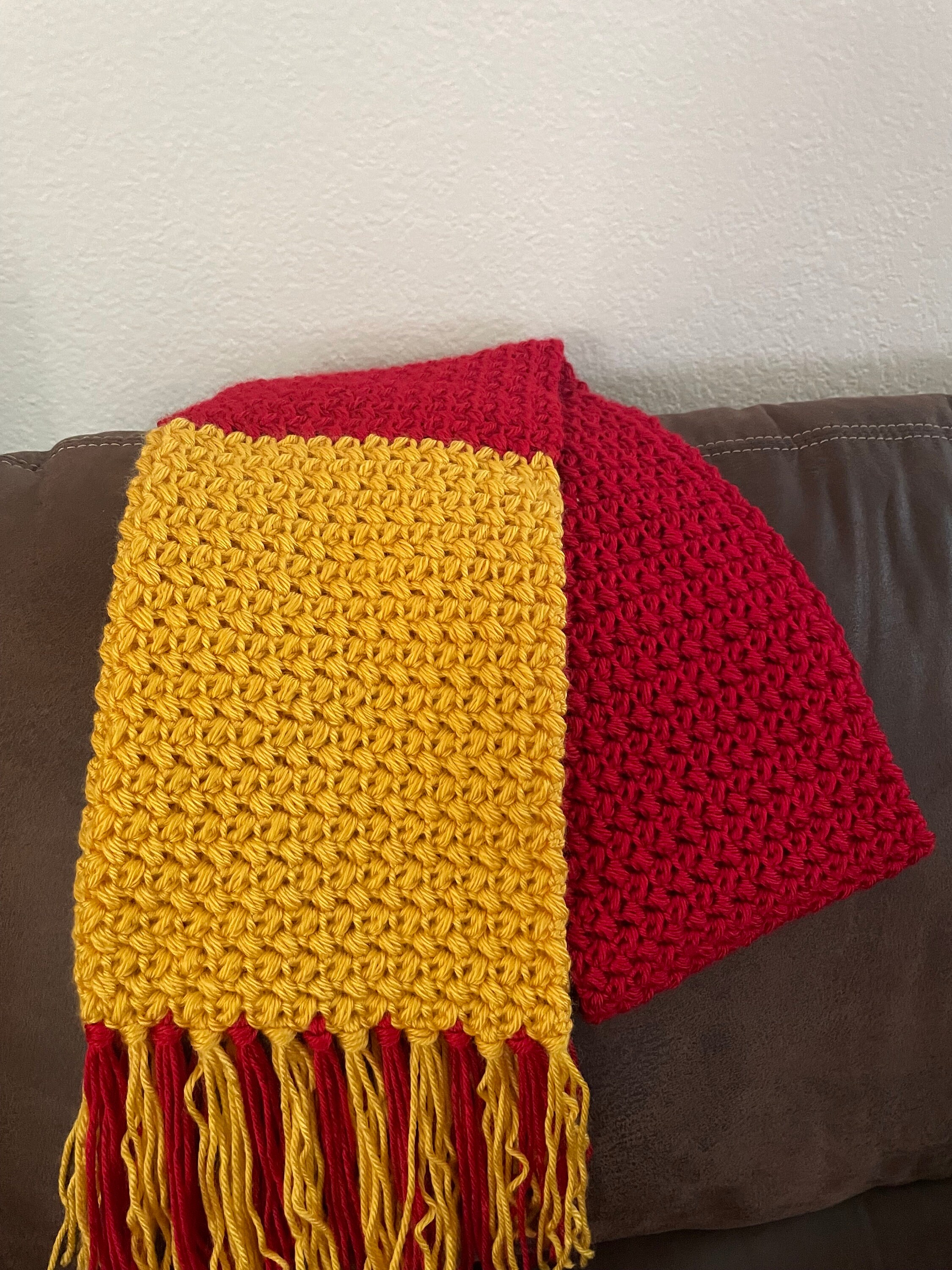 Handmade Crochet Fringed Scarf | Kansas City Chiefs | Red and Gold - Etsy