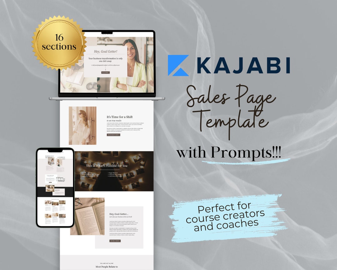 Kajabi Sales Page Template With Prompts | Coaching Course Sales Page ...