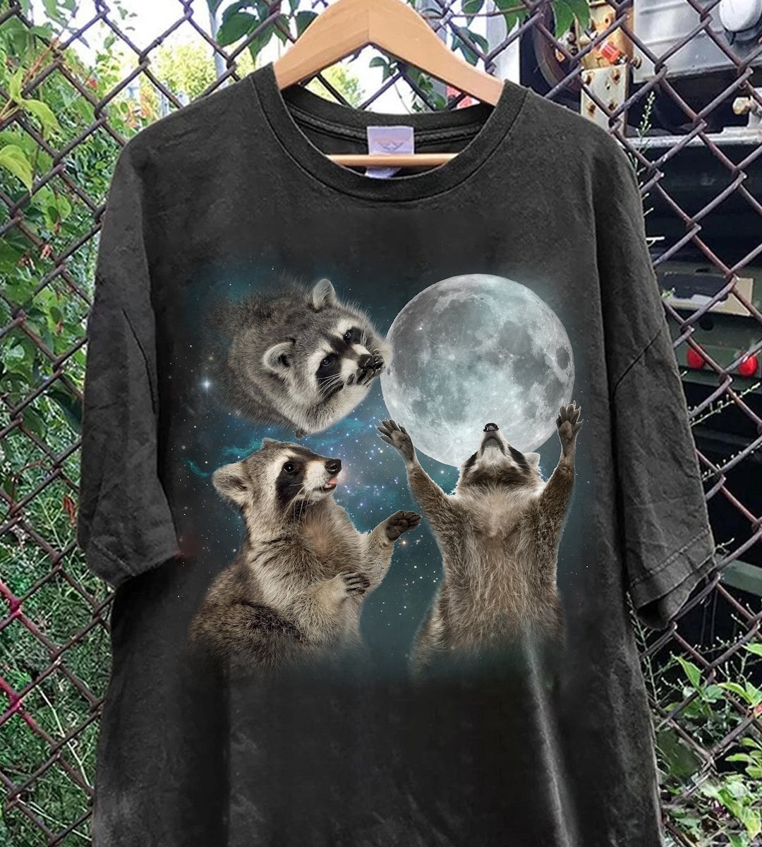 Three Raccoons Vintage Graphic T-shirts, Retro Raccoon Moon Tee ...