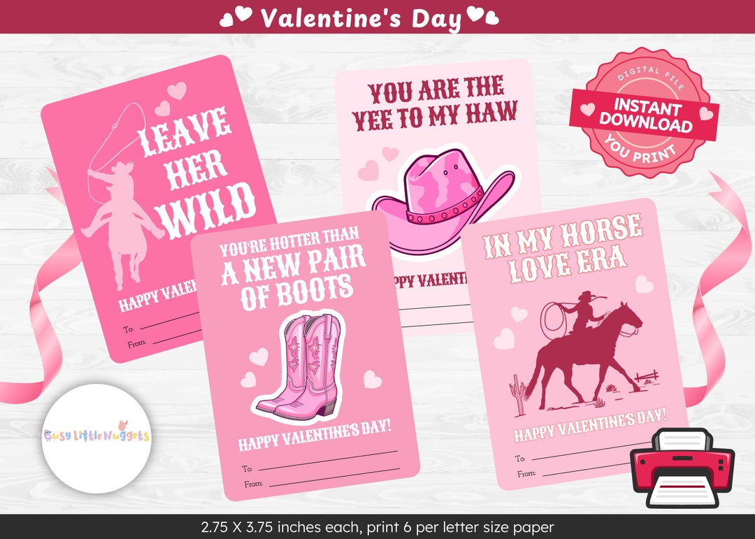 Printable Cowgirl Valentine's Day Cards, Western Theme (PDF) - Etsy