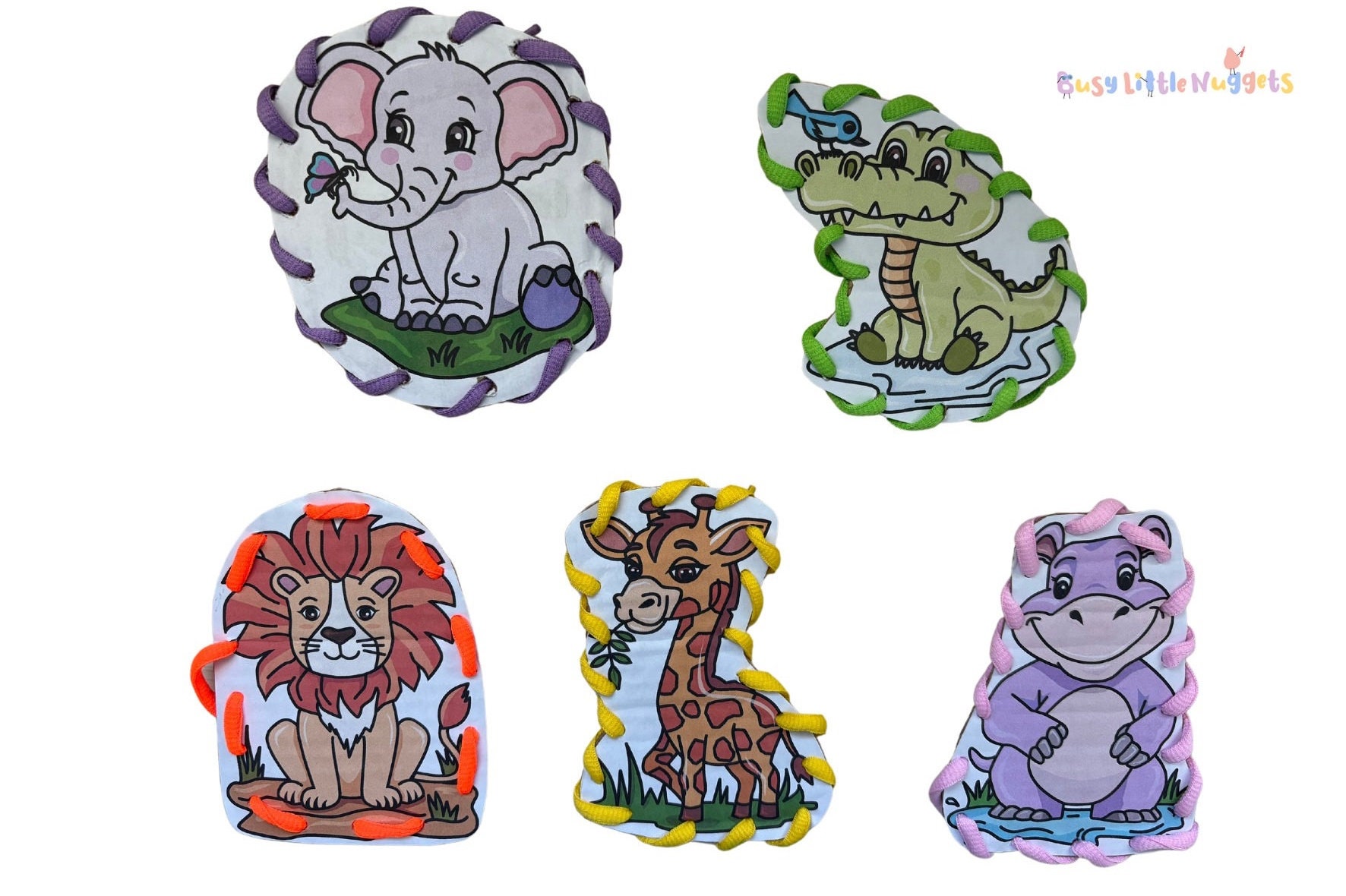 Safari Animals Lacing Card Set, Large Format, Preschool Fine Motor ...