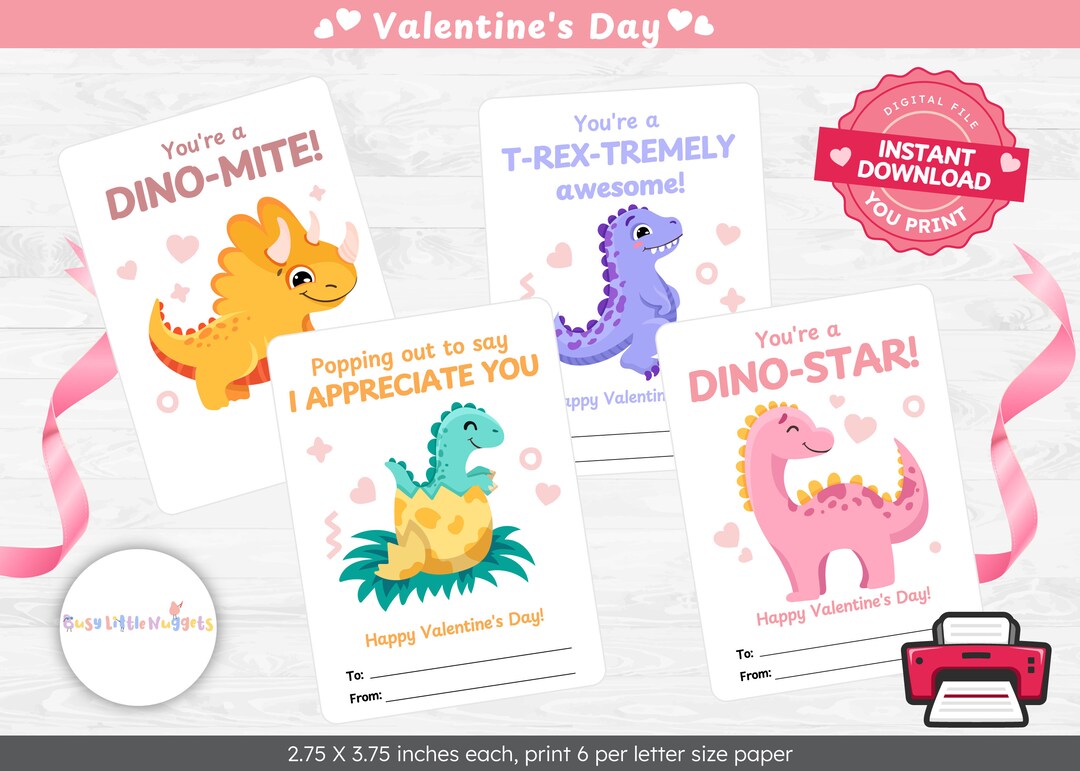 Dinosaur Valentines Cards, Dinosaur Valentines Cards for Kids ...