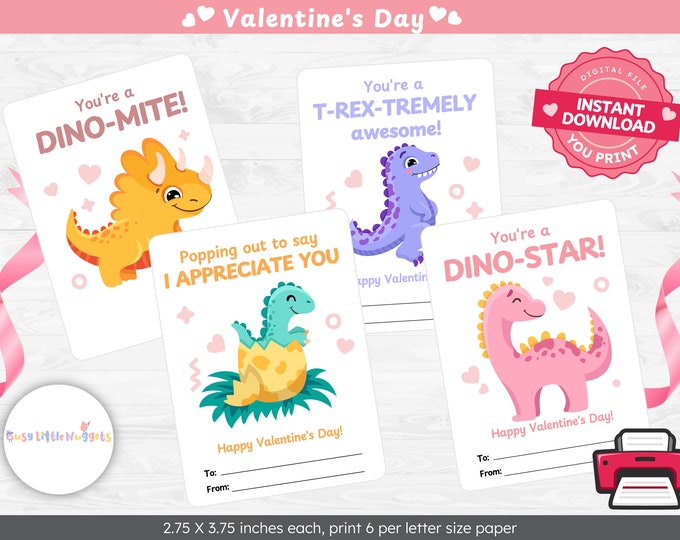 Valentines Day Favors, Dinosaur Valentines Day Cards, Dino Cards, Dino ...