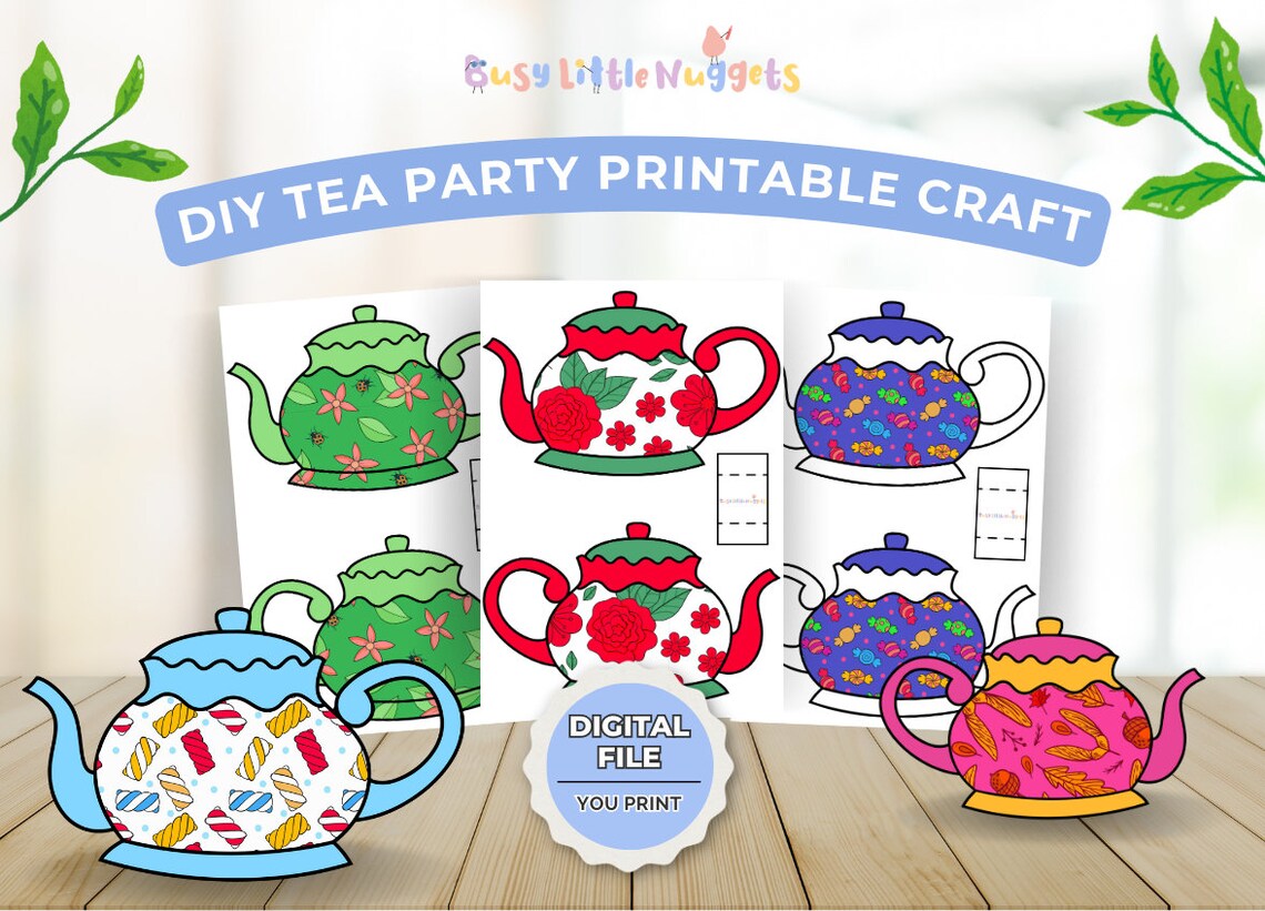 DIY Tea Party Printable Craft, DIY Craft Kid Activity, DIY Craft Adult ...