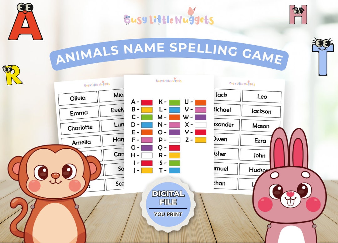 Animals Name Spelling Game, Pattern Activity, Brain Teasers, Preschool ...