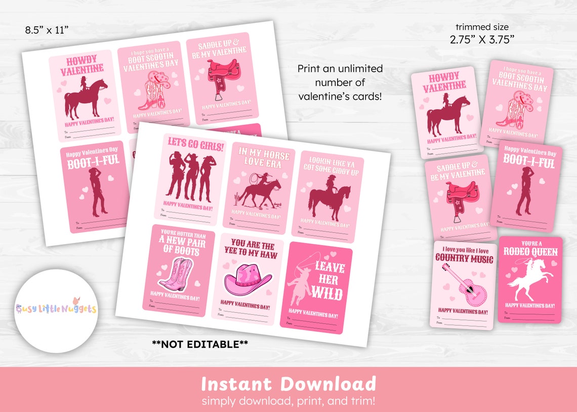 Country Girls Valentines Day Cards, Printable Rodeo Valentines Day ...