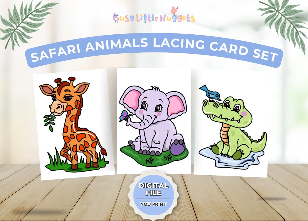 Safari Animals Lacing Card Set, Large Format, Preschool Fine Motor ...