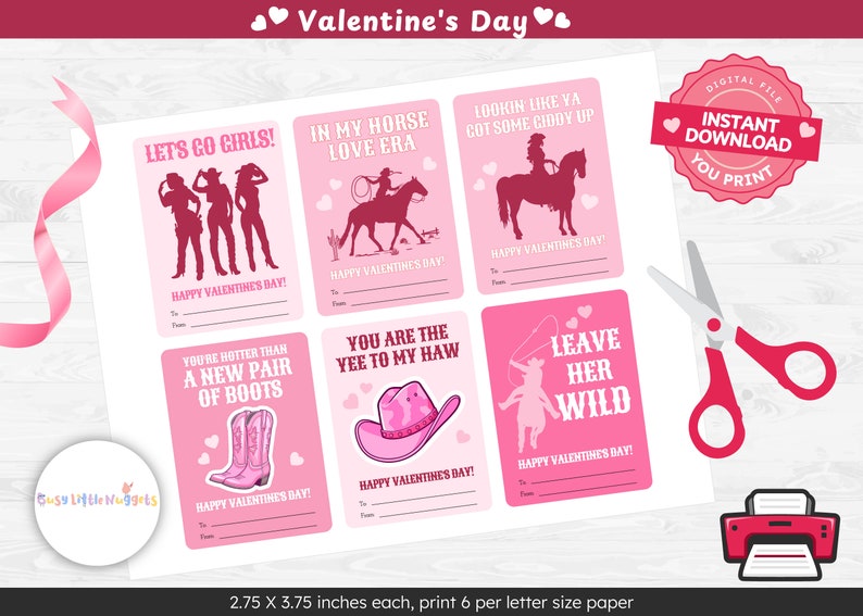 Printable Cowgirl Valentine's Day Cards, Western Theme (PDF) - Etsy