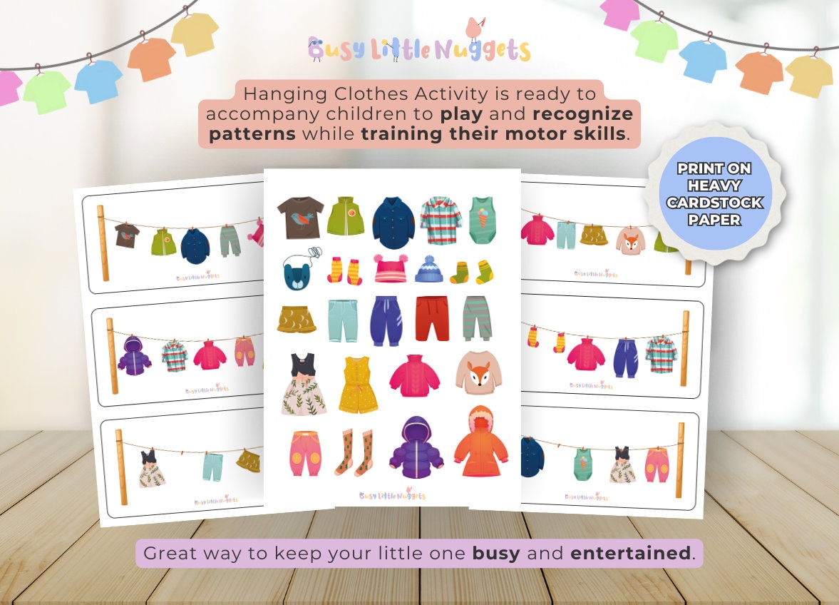 Hanging Clothes Matching Game, Fine Motor Skills (PDF Pattern) - Etsy