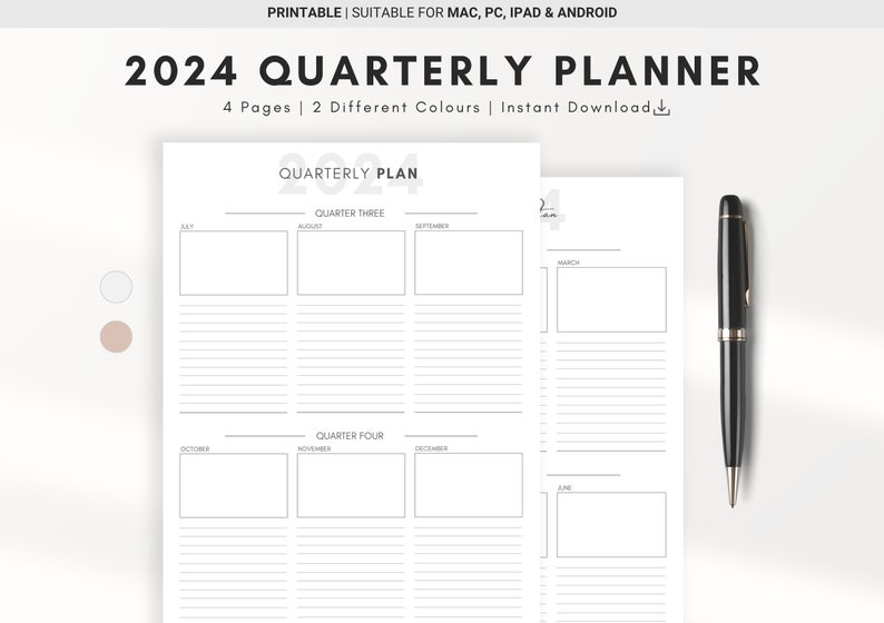 2024 Quarter Year Planner Printable PDF, Minimalist, 90-day Calendar ...
