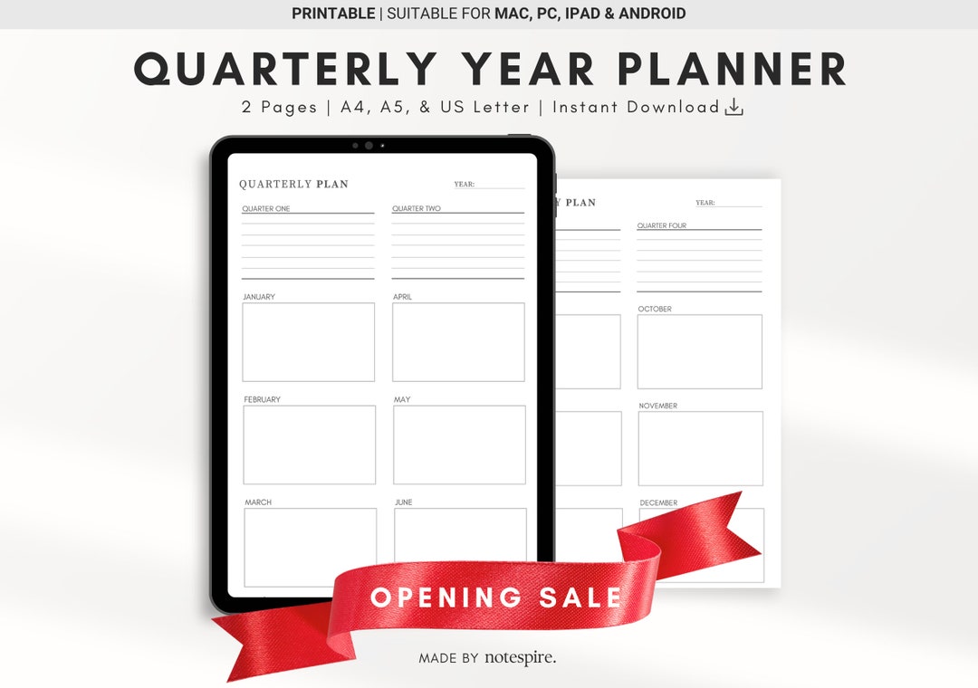 Printable Quarter Year Planner, Undated Goals Planner, 90-day Calendar ...