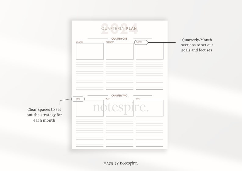 2024 Quarter Year Planner Printable PDF, Minimalist, 90-day Calendar ...