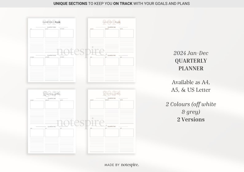 2024 Quarter Year Planner Printable PDF, Minimalist, 90-day Calendar ...