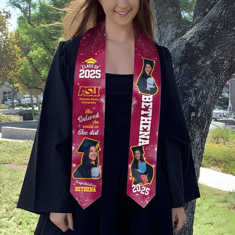 Personalized Photo Graduation Stole, Custom School Colors Stole, Sash ...