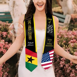 Custom Ghana Graduation Sash, Personalized Mixed Flags Stole, Black ...