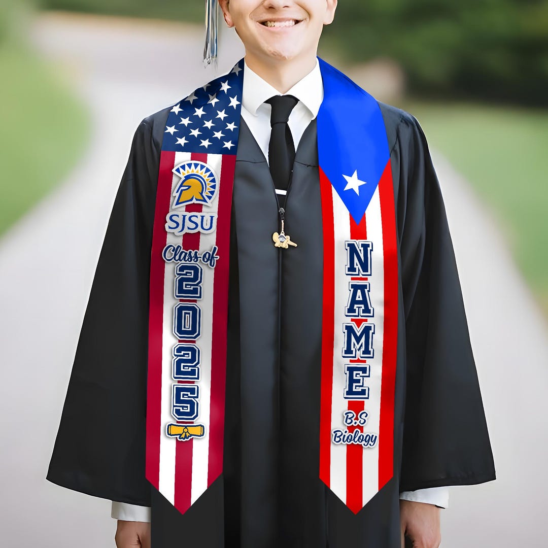 Custom Puerto Rico Graduation Stole, Personalized Hispanic Grad Sash ...