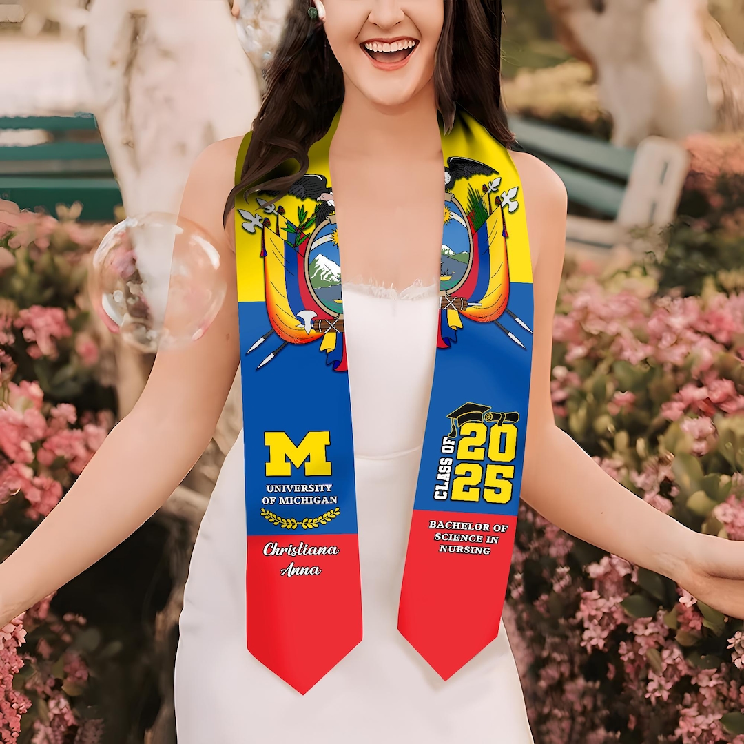 Personalized Ecuador Graduation Stole, Custom College Graduation Sash ...