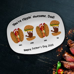 Custom Burger Hot Dog Handprint Plate, Personalized Gift for Father's ...