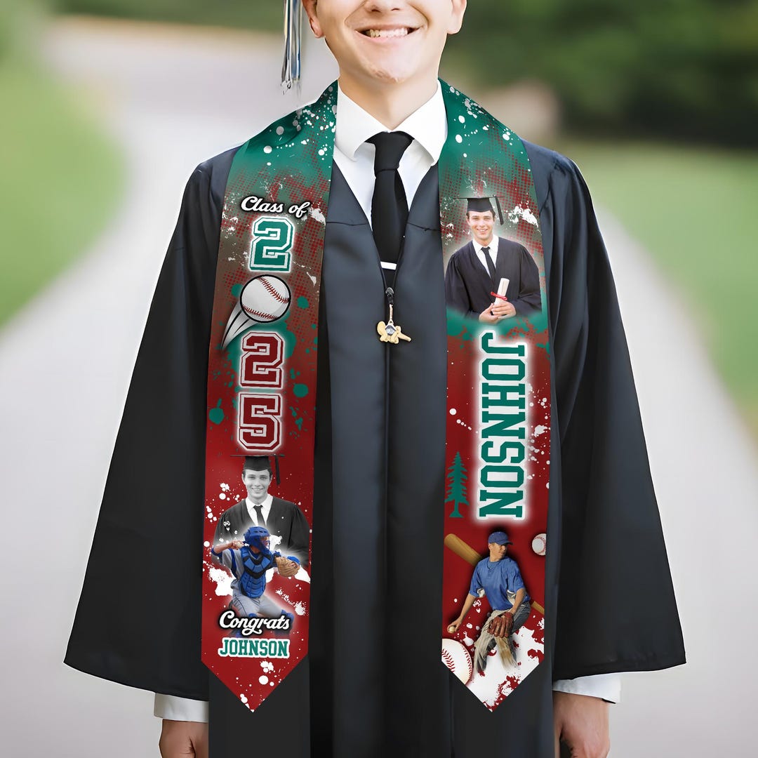 Custom Photo Graduation Stole, Personalized Baseball Graduation Gift ...