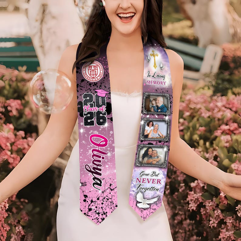 Custom Photo Graduation Stole, Personalized Memorial Sash, in Loving ...