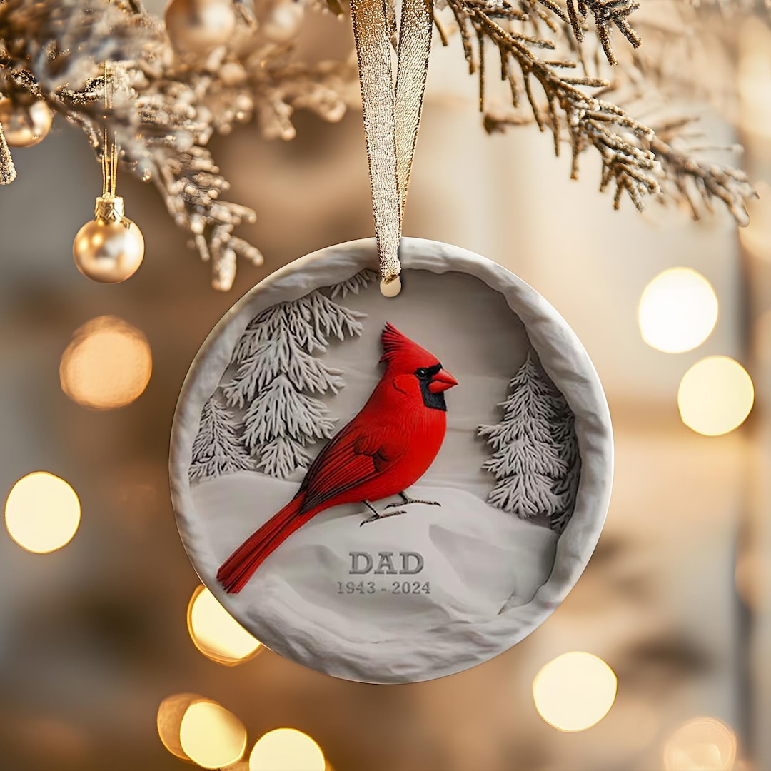 Custom Memorial Cardinal Ornament, Dad Remembrance Christmas Ornament ...