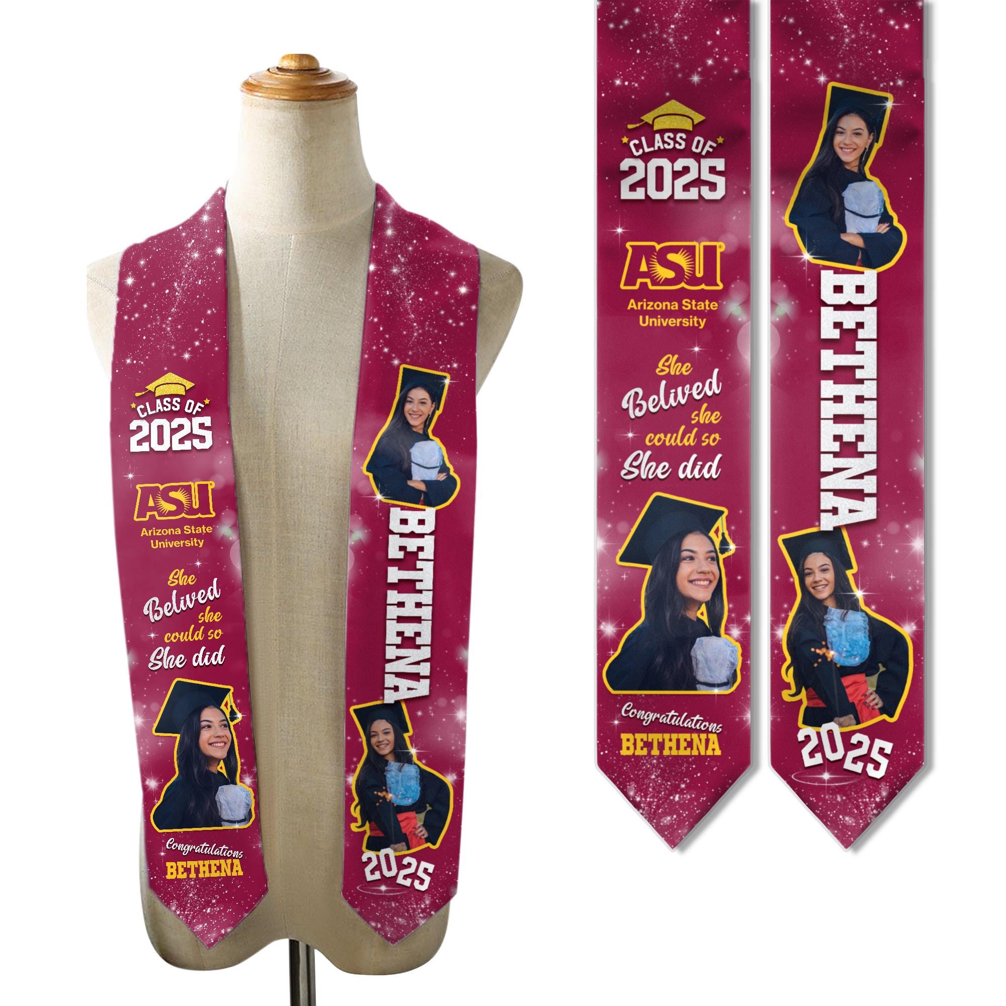 Personalized Photo Graduation Stole, Custom School Colors Stole, Sash ...