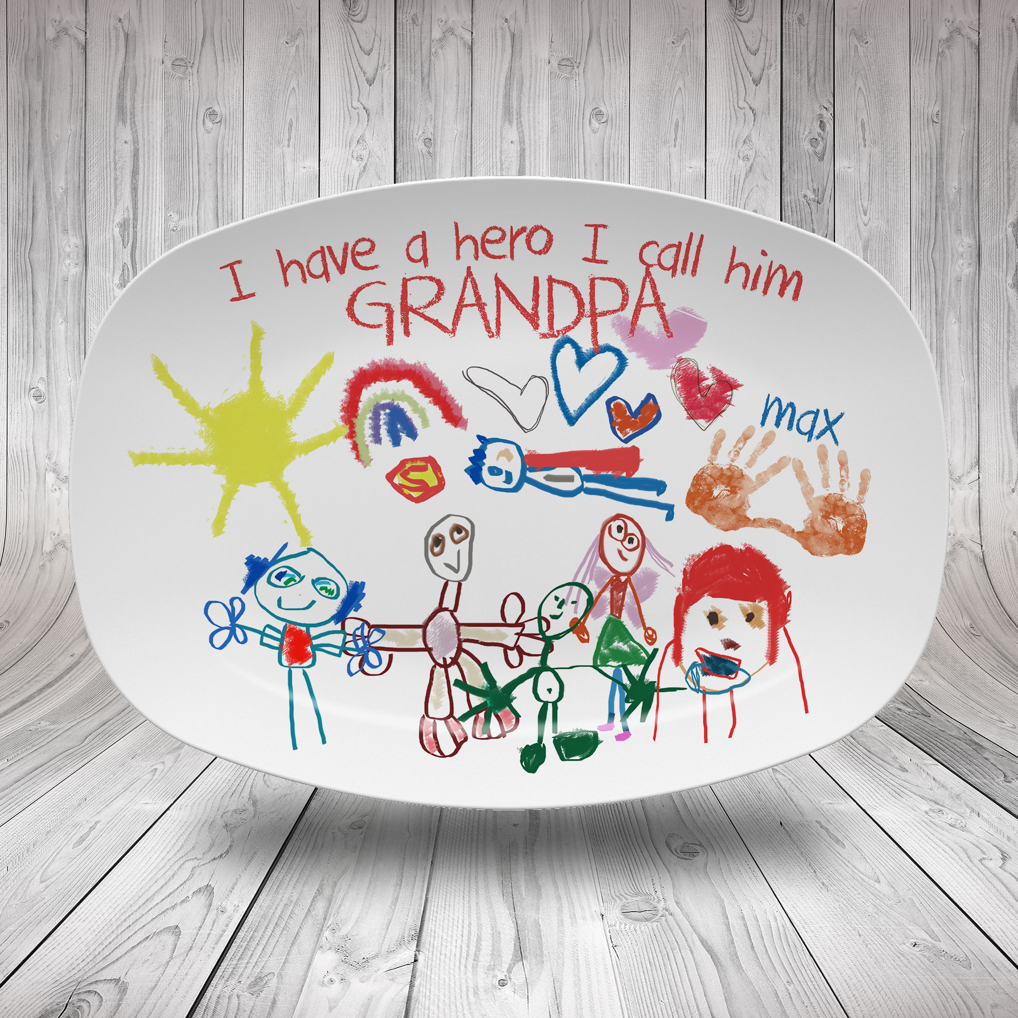 Kid's Art & Handprint Custom Platter, Father's Day Gift, Personalized ...