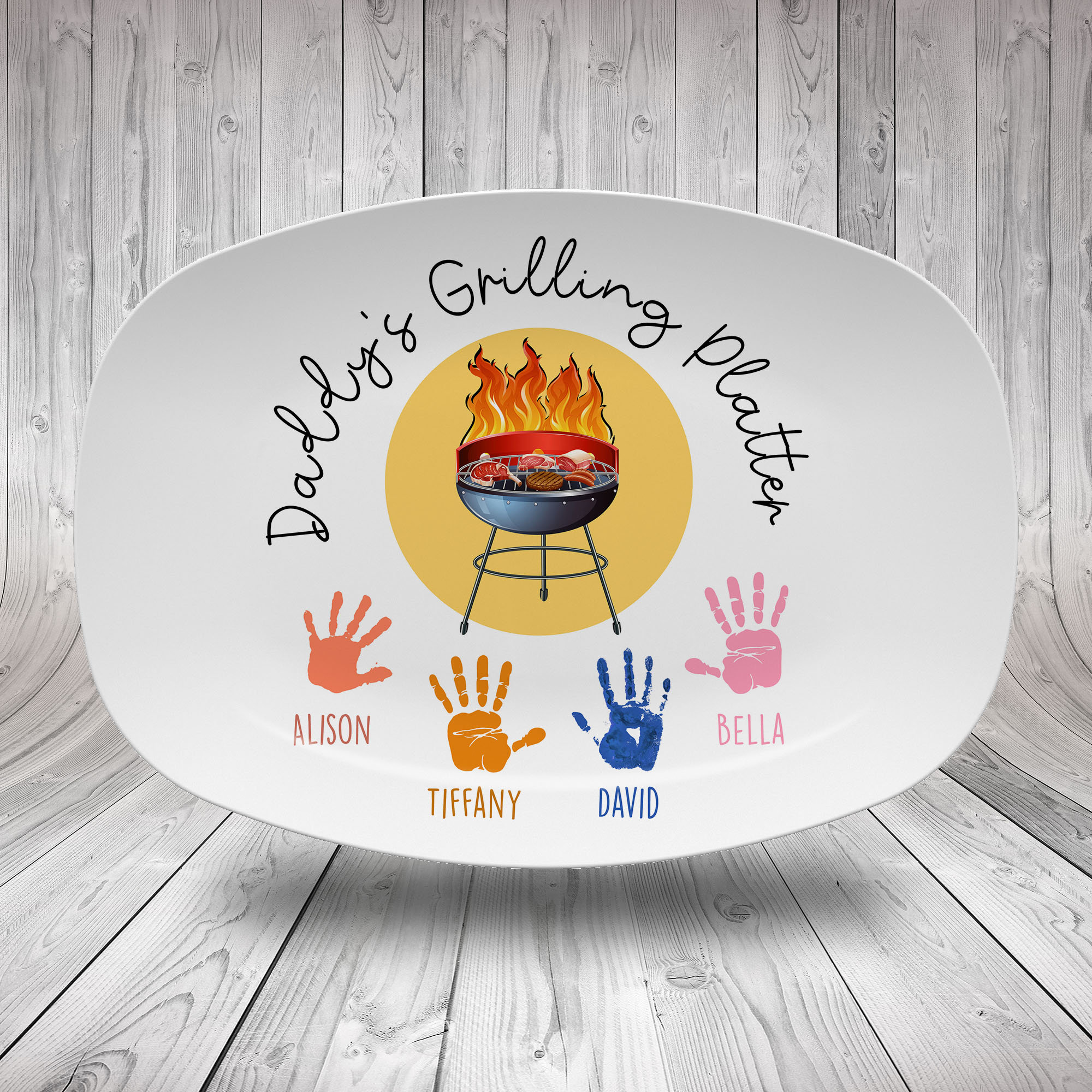 Custom Handprint Daddy's Grilling Platter, Father's Day Gift ...