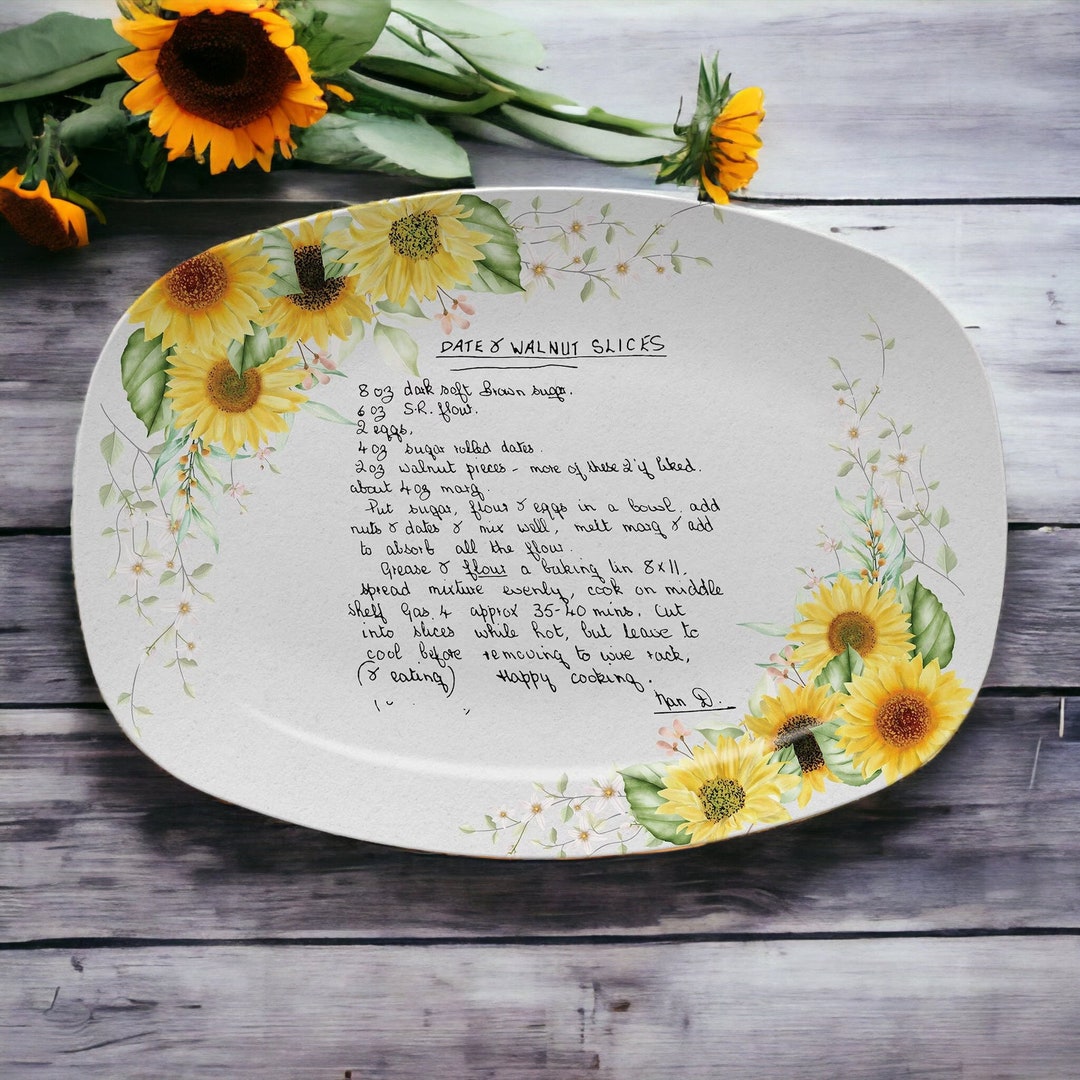 Sunflower Handwritten Platter, Handwriting Recipe Plate, Recipe Card ...