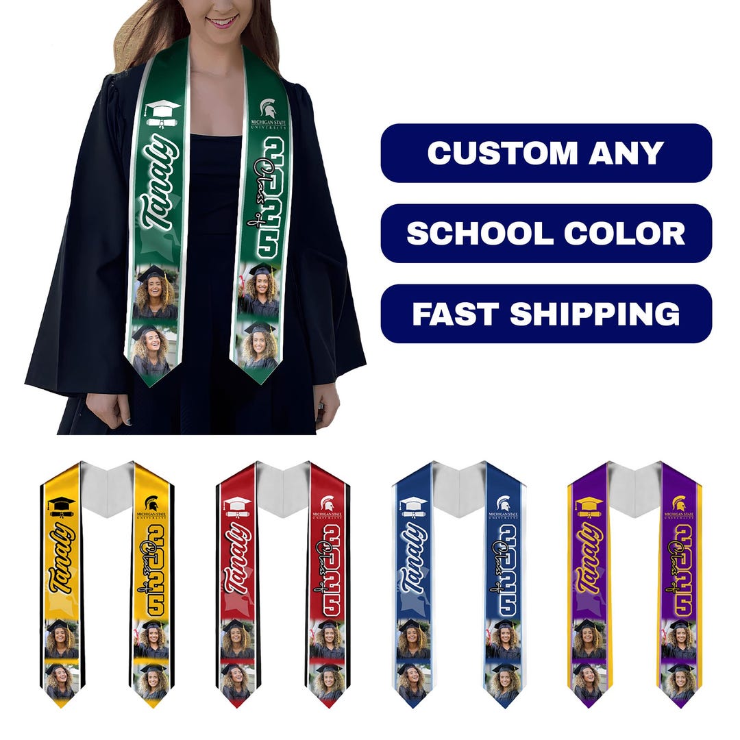 Personalized Photo Graduation Stole, Custom Photo Grad Sash, University ...