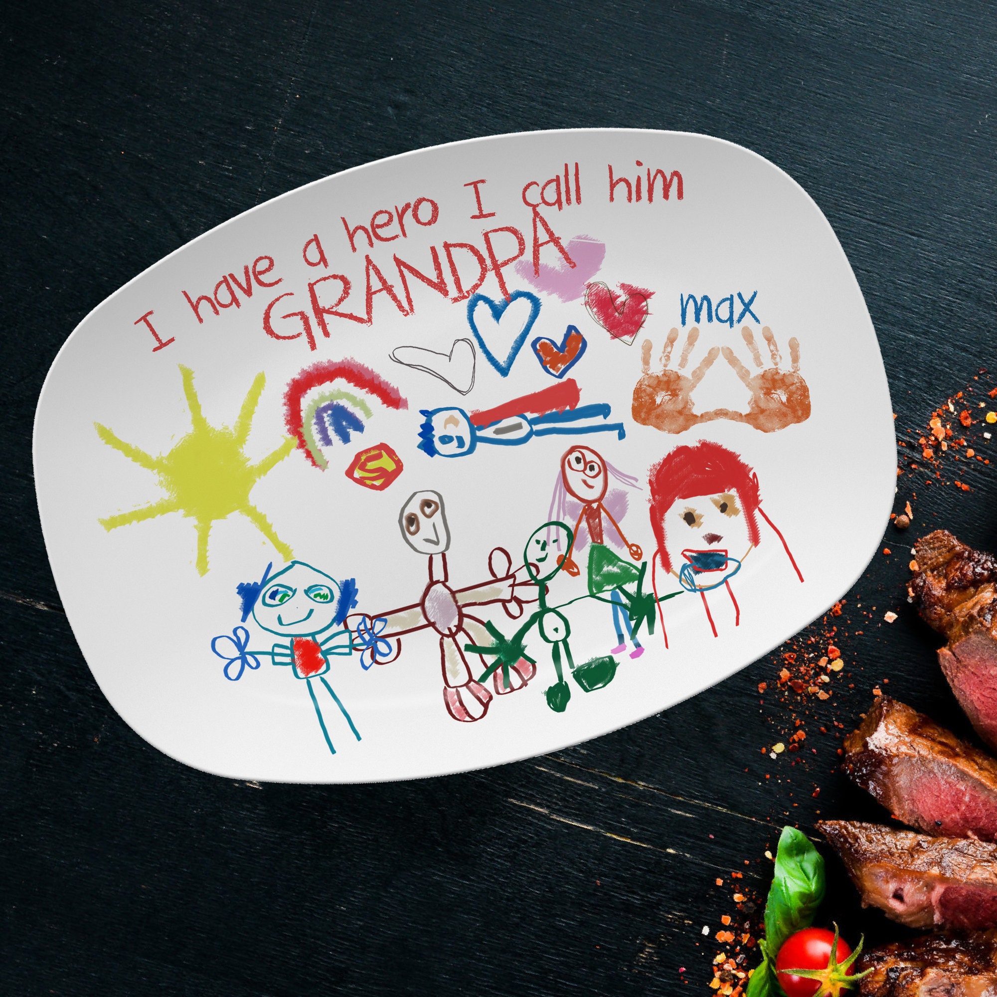 Kid's Art & Handprint Custom Platter, Father's Day Gift, Personalized ...