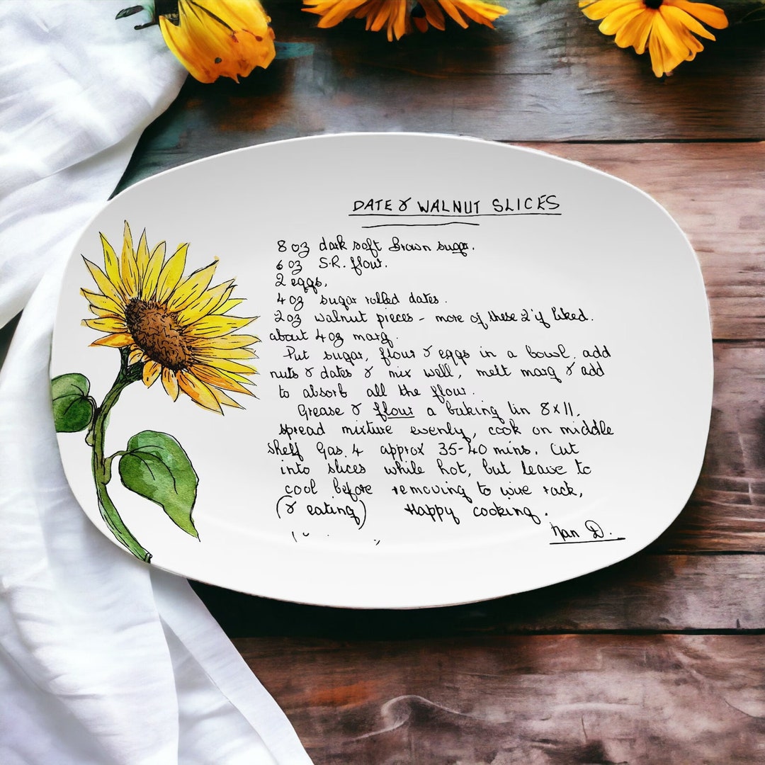 Sunflower Handwritten Recipe Platter, Handwriting Recipe Plate, Vintage ...