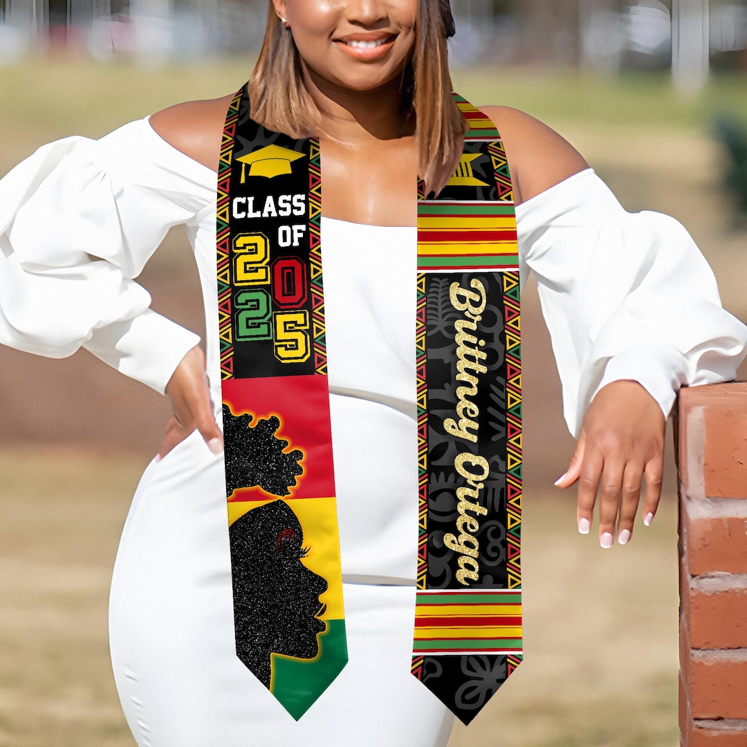 Personalized Flag Graduation Stole 2025, Custom Kente Mix Graduation ...