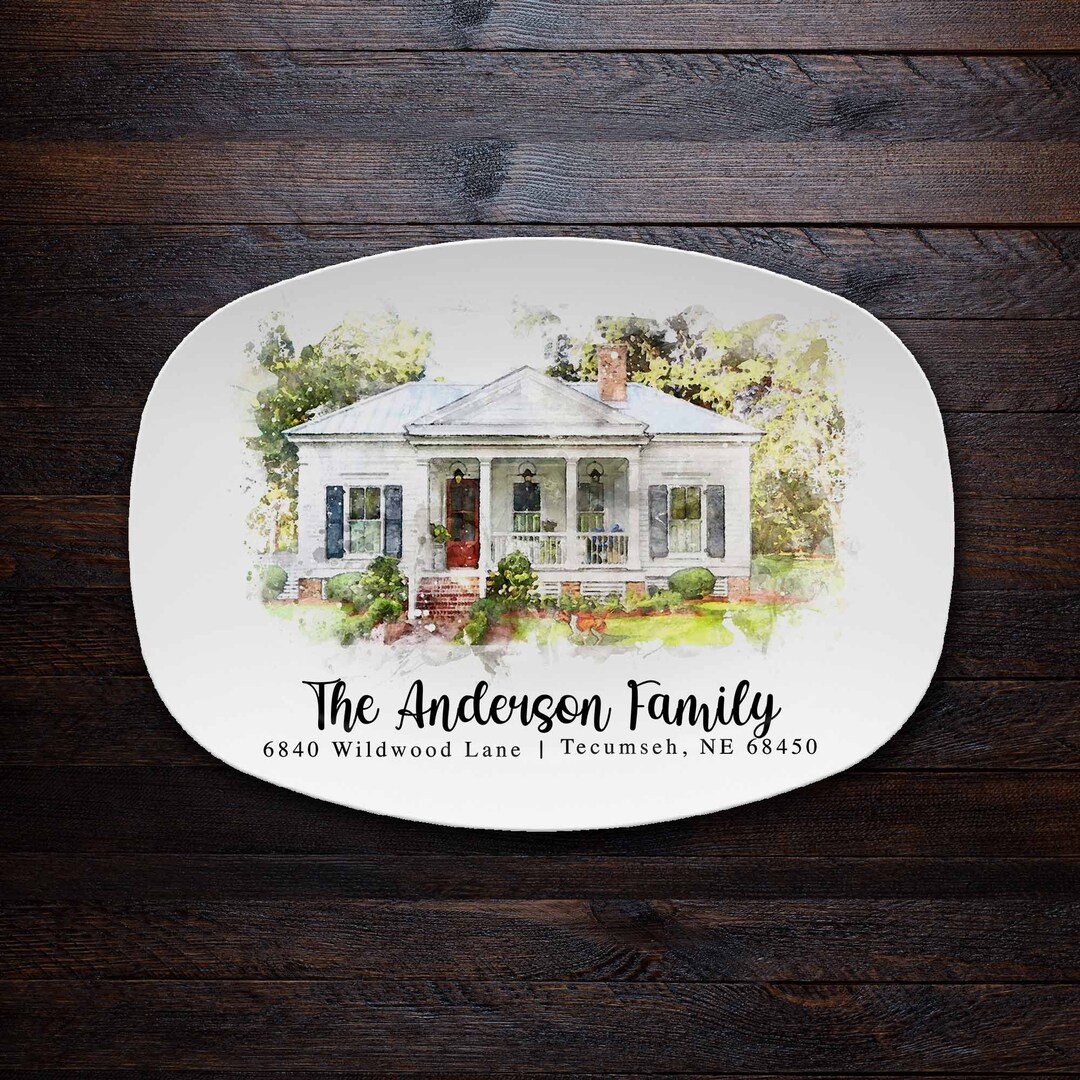 Custom Watercolor House Portrait Platter, Personalized Watercolor House ...