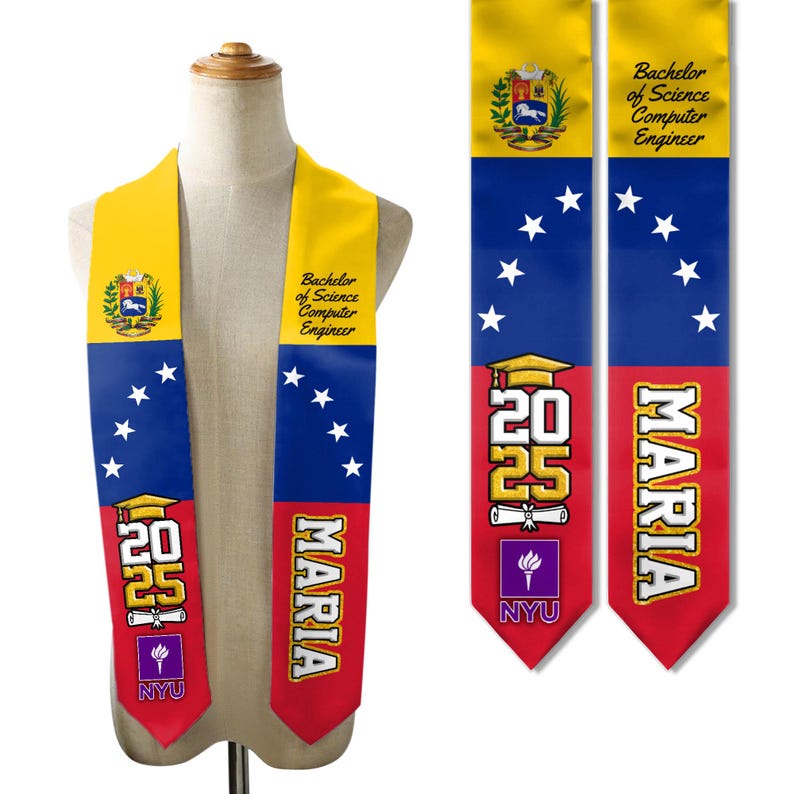 Personalized Venezuela Graduation Stole, Custom Latina Graduation Sash ...