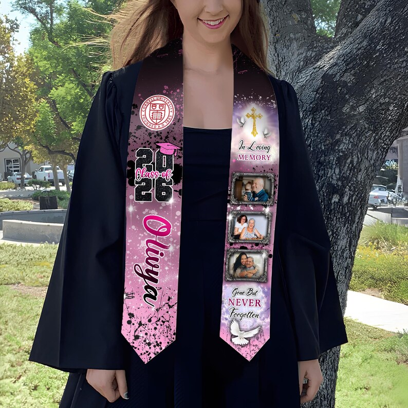 Custom Photo Graduation Stole, Personalized Memorial Sash, in Loving ...