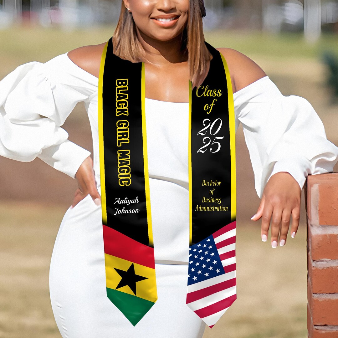 Custom Ghana Graduation Sash, Personalized Mixed Flags Stole, Black ...