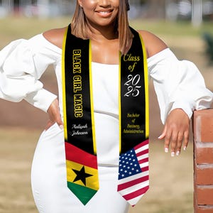 Custom Ghana Graduation Sash, Personalized Mixed Flags Stole, Black ...