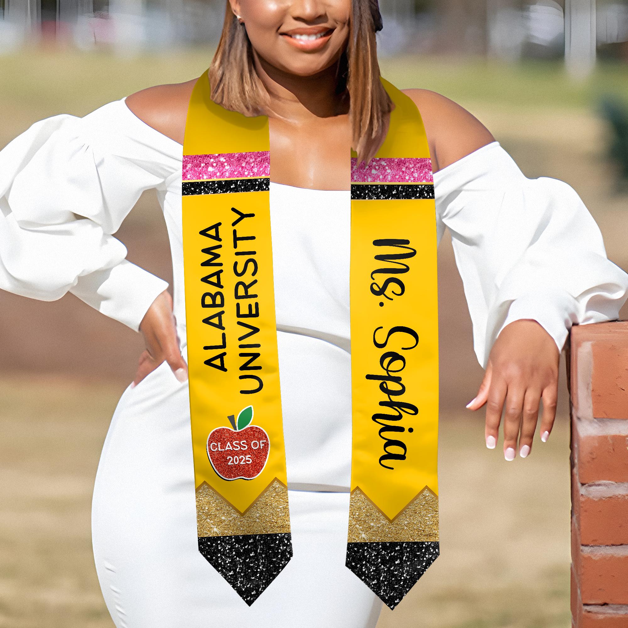 Personalized Pencil Teacher Grad Stole, Custom Teacher Graduation Sash ...