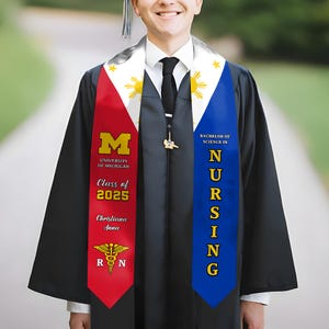 Personalized Philippines Graduation Stole, Custom Filipino Graduation ...