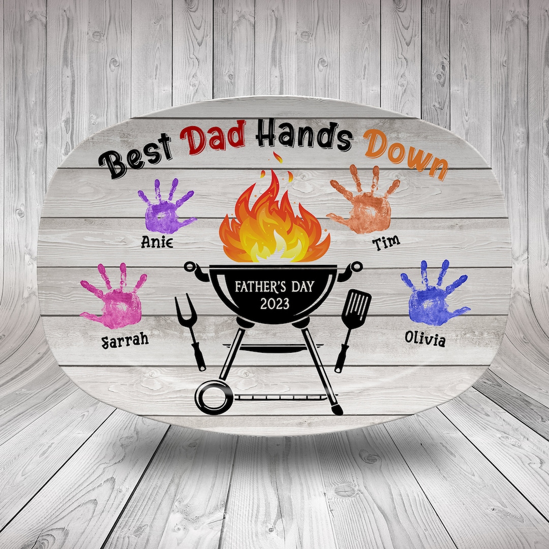 Personalized BBQ Handprint Plate, Custom Barbecue Platter for Dad ...