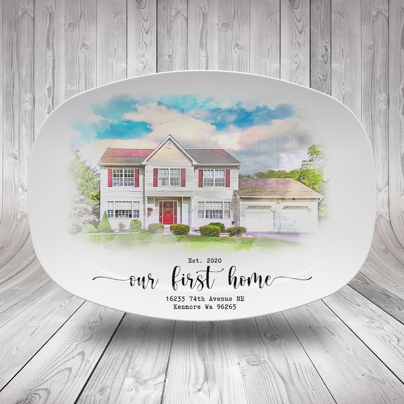 Personalized First Home Gift, Custom Watercolor House Portrait Platter ...