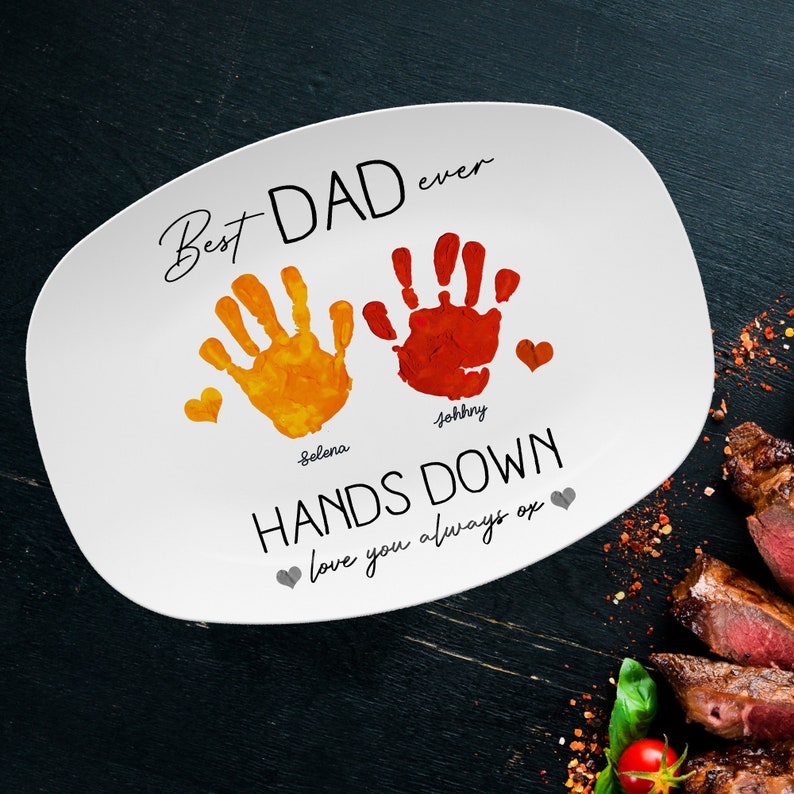 Custom Best Dad Hands Down Platter, Father's Day Gift, Personalized ...