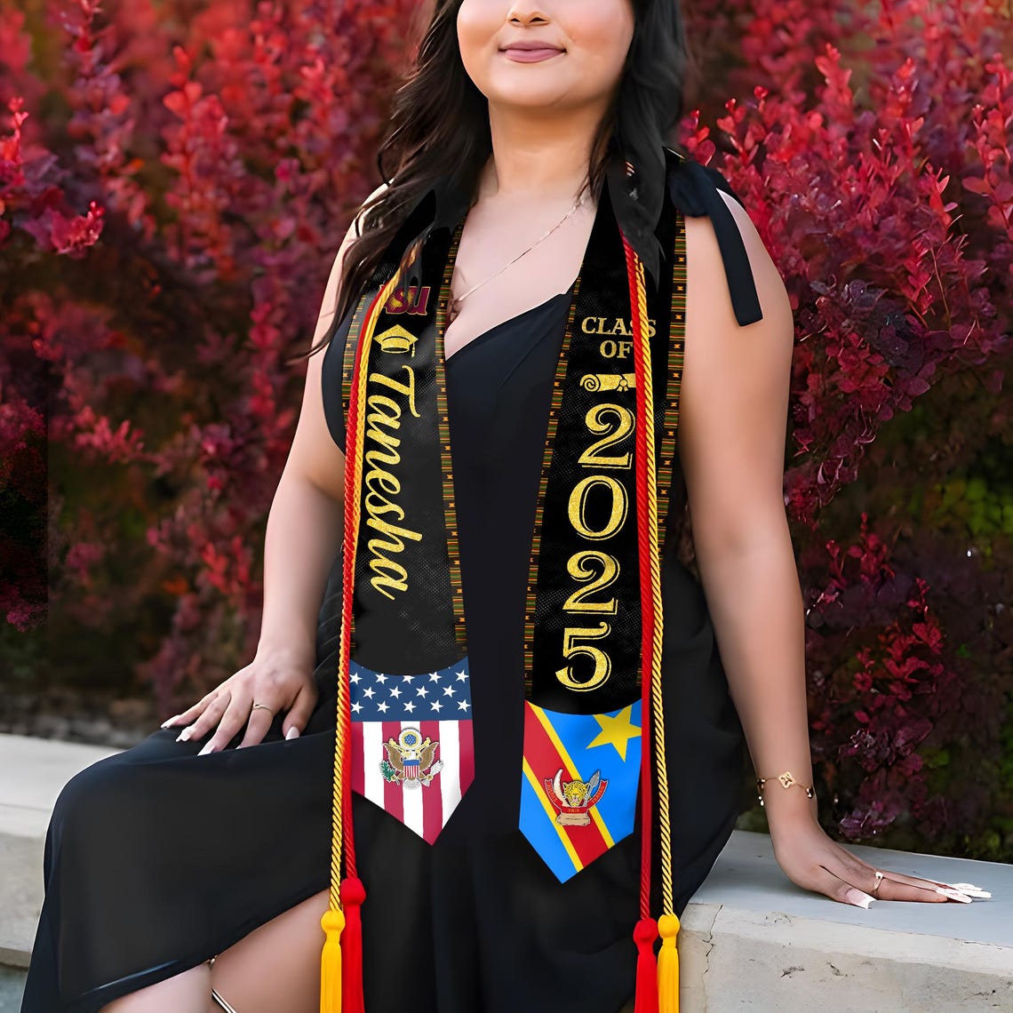 Custom Mixed Two Flags Graduation Stole, Kente Mix Graduation Sash ...