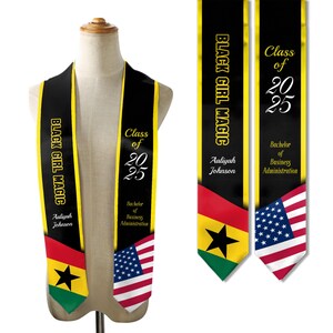 Custom Ghana Graduation Sash, Personalized Mixed Flags Stole, Black ...