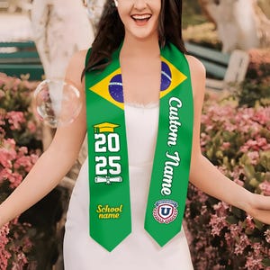 Personalized Brazil Graduation Stole, Custom Hispanic Graduation Sash ...